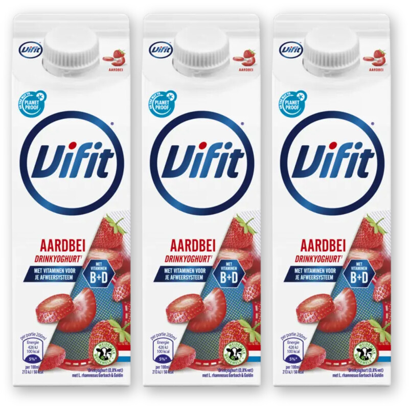 Vifit Drinkyoghurt aardbei 500ml 3-pack bestellen | Albert Heijn
