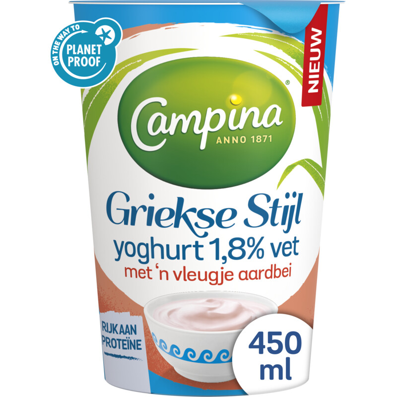 Campina Griekse stijl yoghurt 1,8% vet aardbei reserveren | Albert Heijn