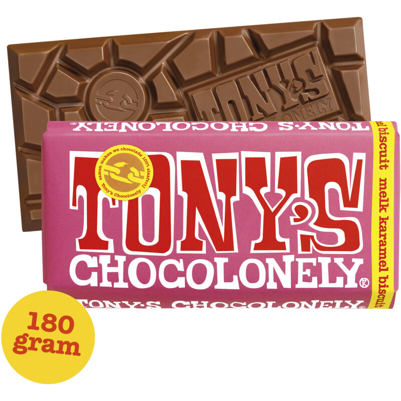 Tony's Chocolonely Reep melk karamel biscuit bestellen | Albert Heijn
