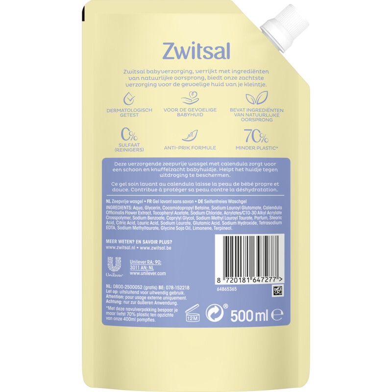 Zwitsal Baby zeepvrije wasgel navulverpakking bestellen | Albert Heijn