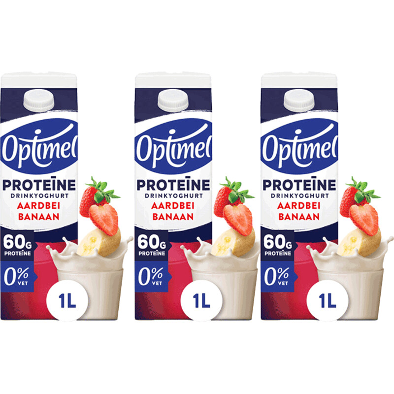 Optimel Proteïne drinkyoghurt aardbei banaan 3pc bestellen | Albert Heijn