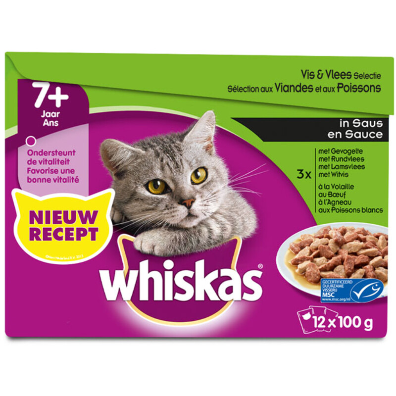 Whiskas MP Senior vlees&vis selectie in Saus bestellen | Albert Heijn