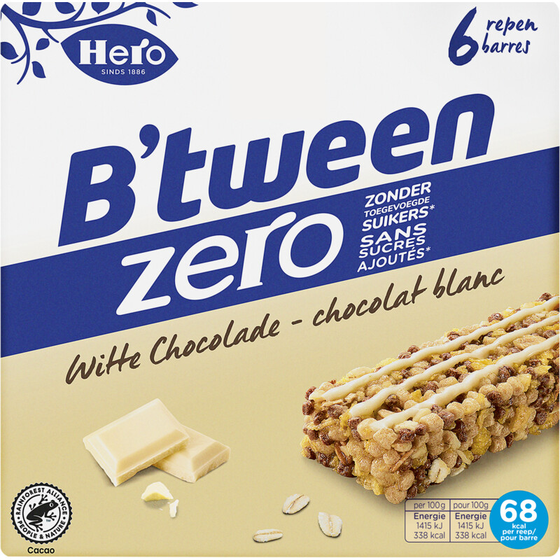 Hero B'tween mueslireep zero witte chocolade bestellen | Albert Heijn