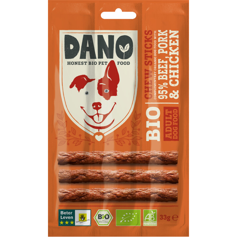 DANO Chew sticks beef, pork & chicken 3st bio bestellen | Albert Heijn