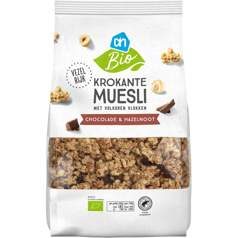 AH Biologisch Krokante muesli chocolade & hazelnoot bestellen | Albert ...