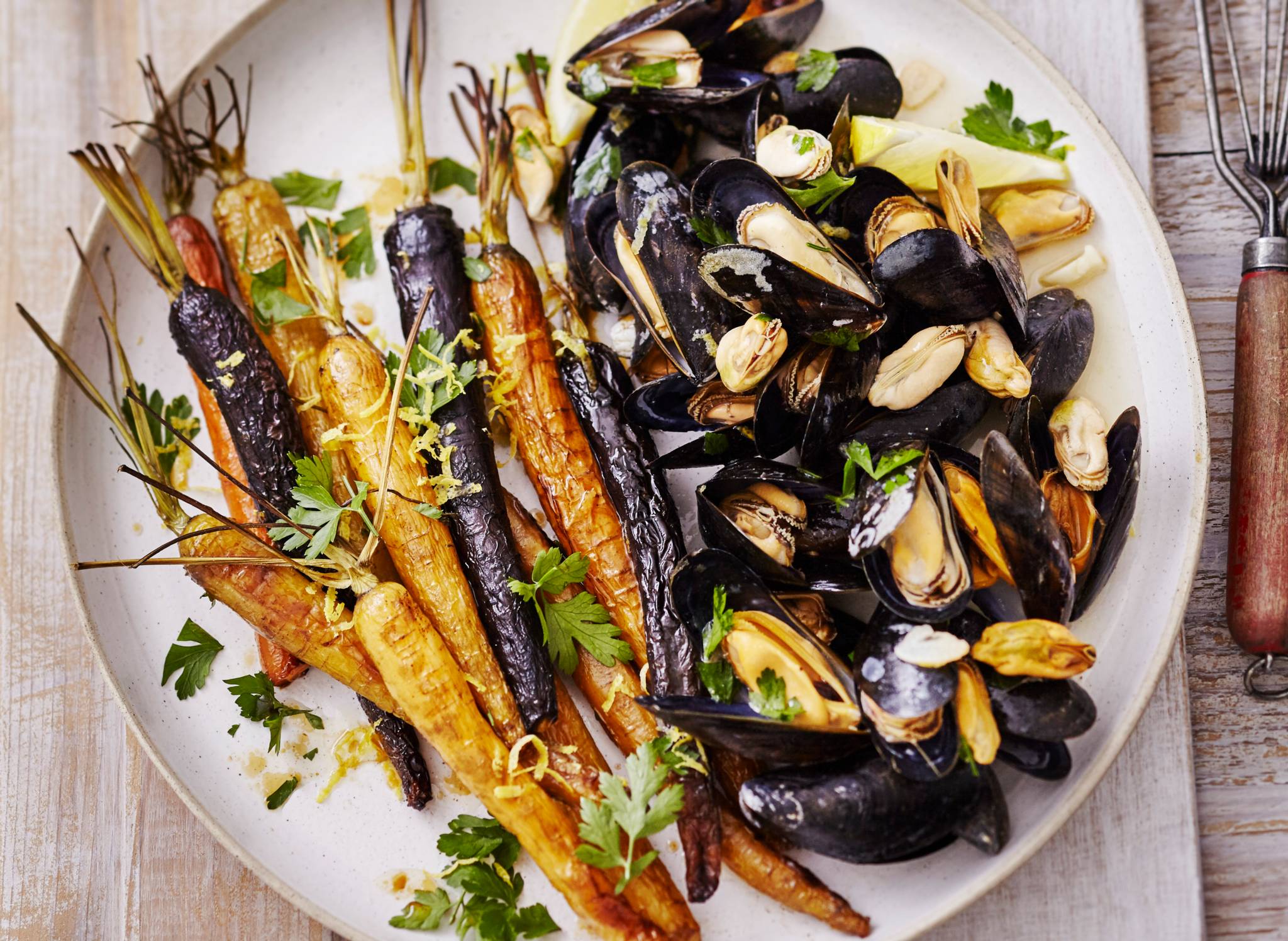 Mosselen in sherry met geroosterde wortel. recept - Allerhande | Albert ...