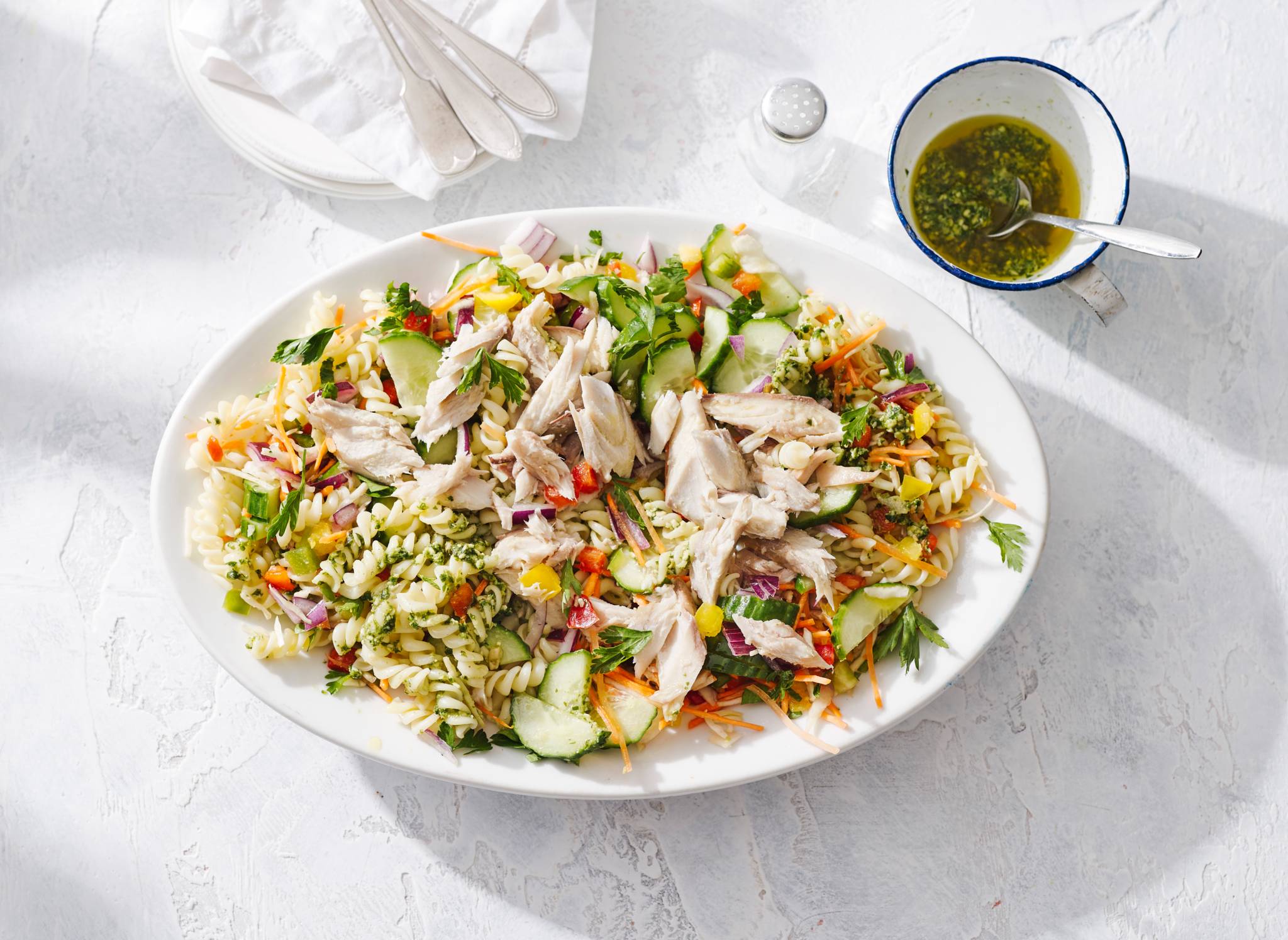 Pastasalade met makreel, paprika en pesto. recept - Allerhande | Albert ...