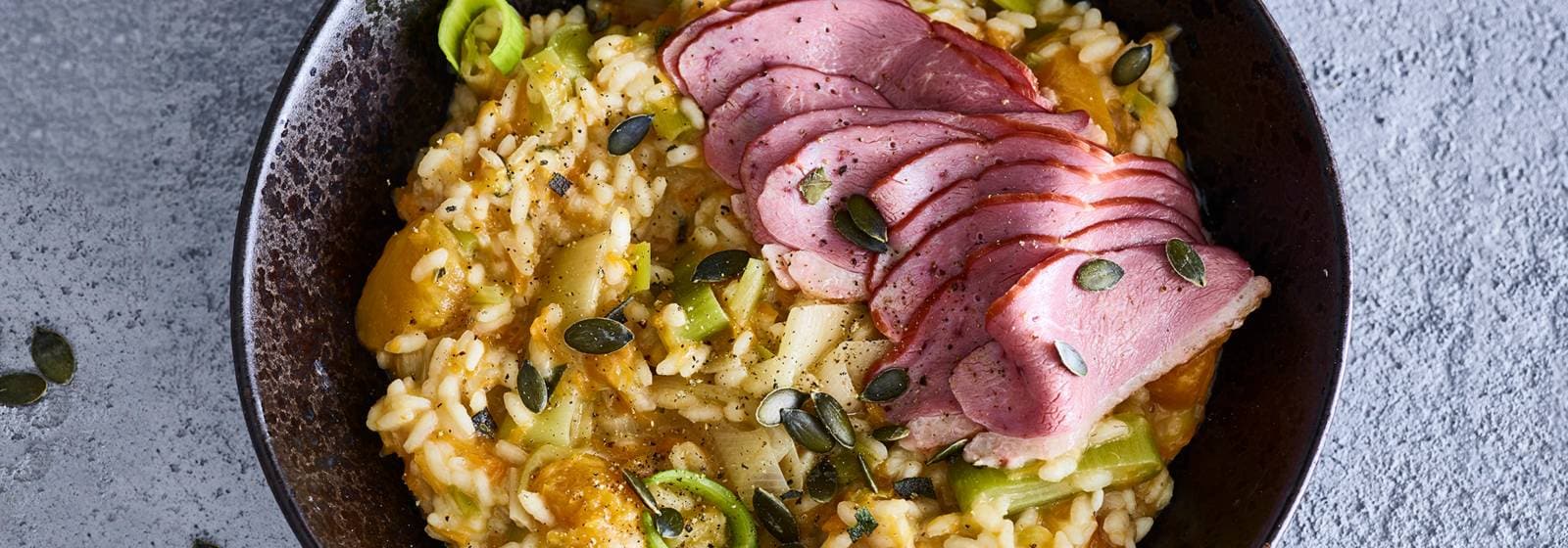Pompoenrisotto met gerookte eendenborst recept - Allerhande | Albert Heijn